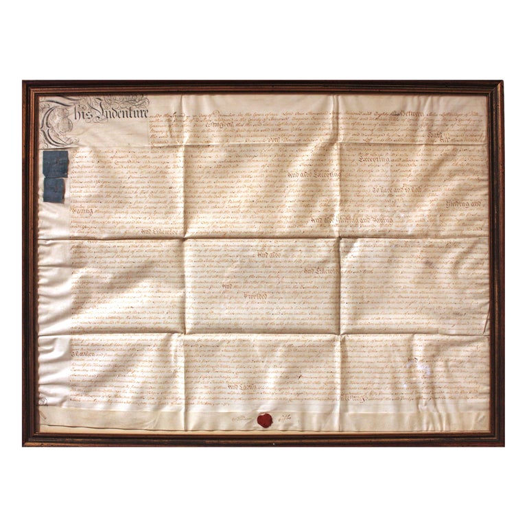 1785 Framed and Stamped Indenture For Sale at 1stDibs