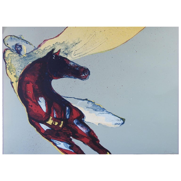 Vintage Expressionist Kirk Hughey Horse and Rider Lithograph For Sale ...