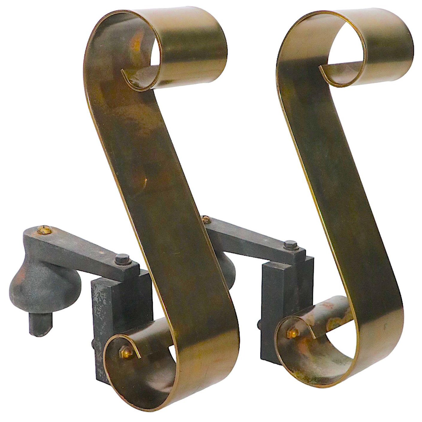 Pair of Brass Shell Form Andirons at 1stDibs