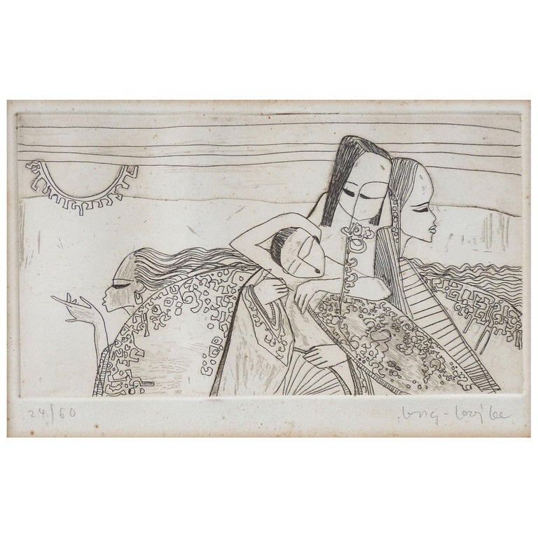 Mid-20th Century Lee Long Looi Abstract Etching For Sale at 1stDibs