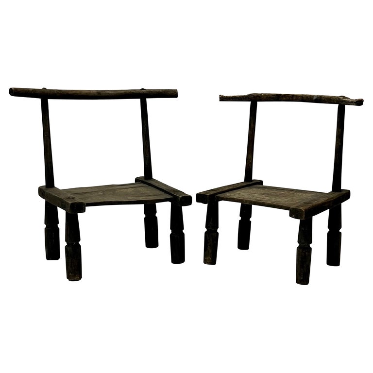 Hand Carved African Low Chairs 19th Century Ivory Coast For Sale at 1stDibs