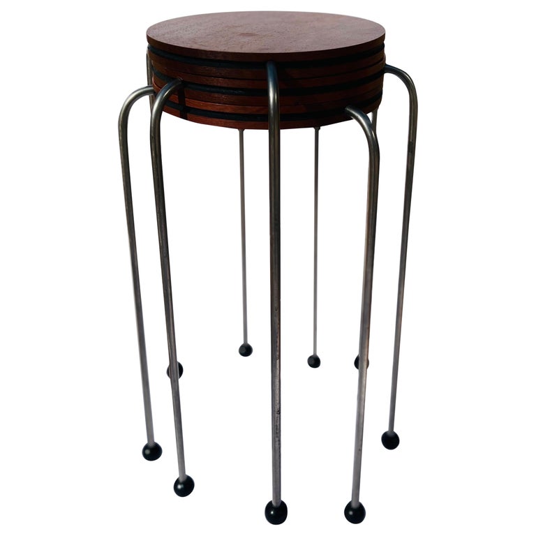 3 Pc, Midcentury Exotic Wood and Chrome Stacking Cocktail Tables For ...