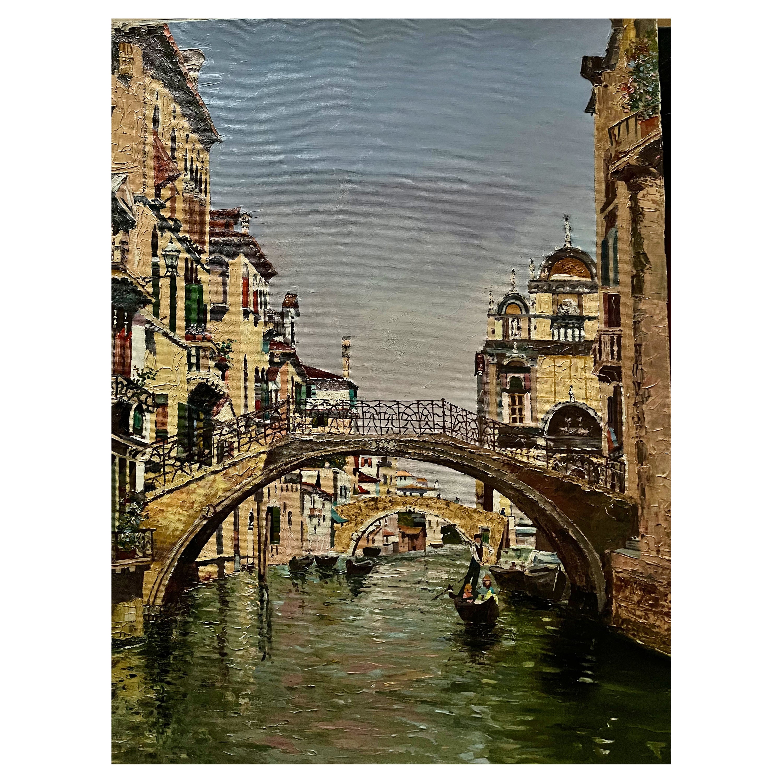 20th Century School Large Oil Painting by Elmo Gideon Entitled “Venice ...