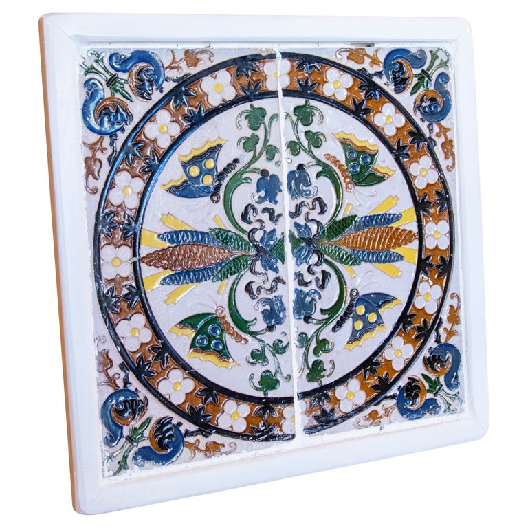 1950s Spanish Decorative Tile Framed in Wood in Different Colours For ...