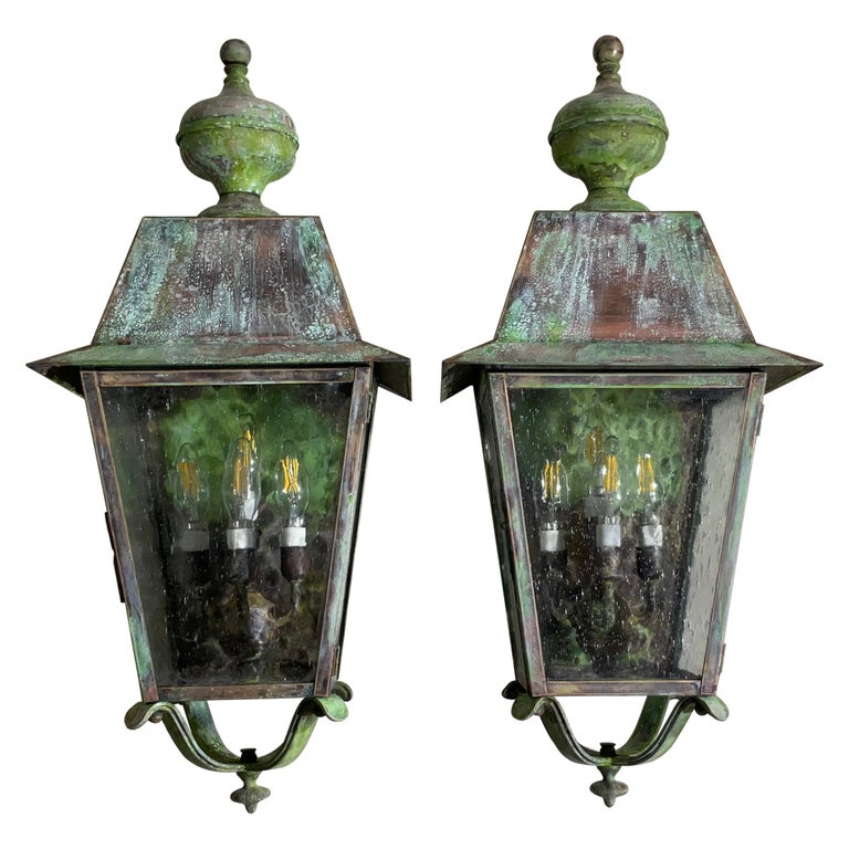 Pair of Large Solid Brass Architectural Wall Lantern For Sale at 1stDibs