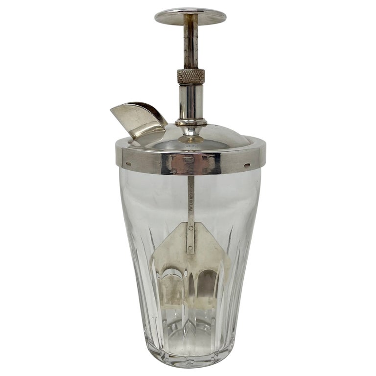 Estate Art Deco Cut Crystal and Silver-Plate Rapid Cocktail Mixer ...