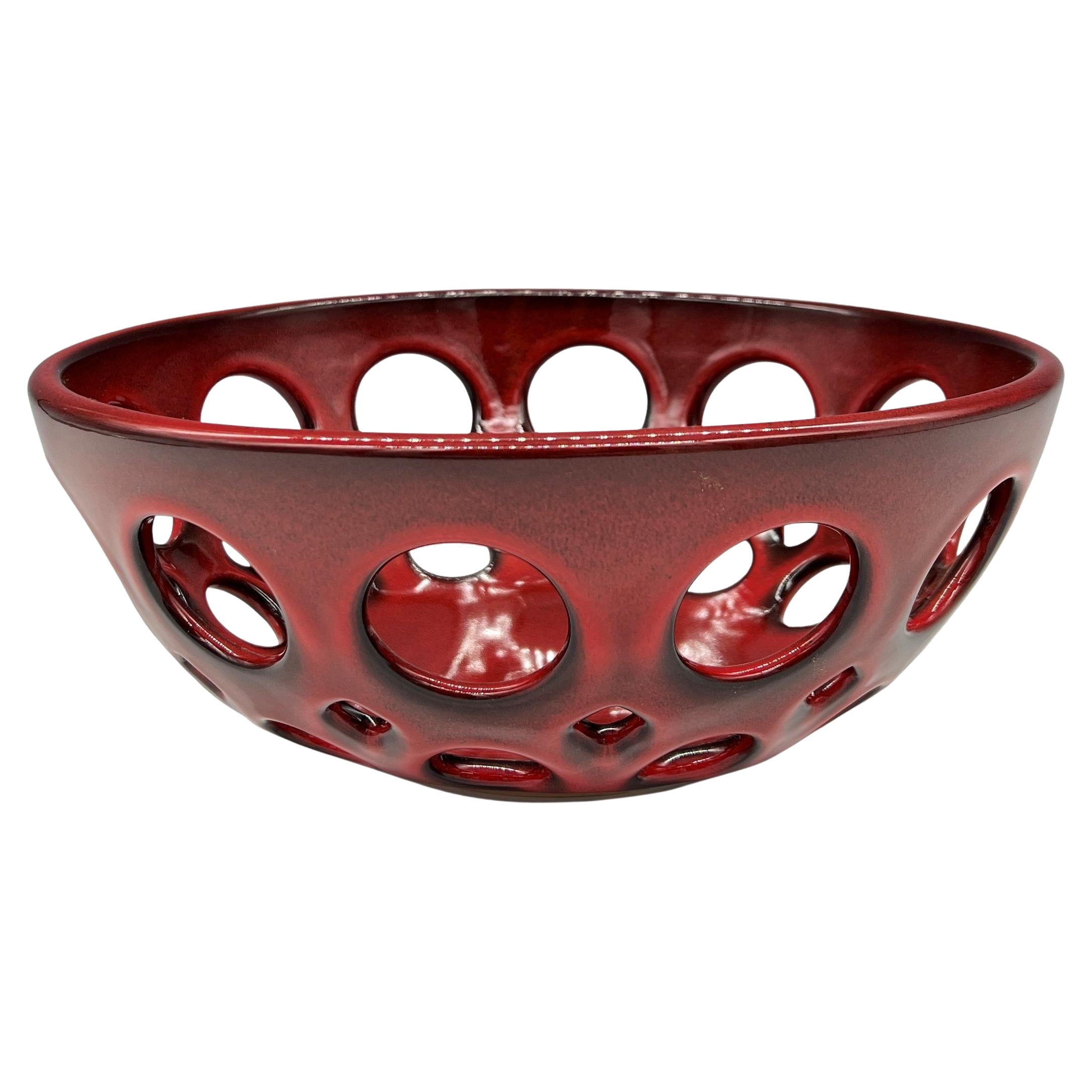 Cobalt Blue Pierced Cylindrical Ceramic Fruit Bowl at 1stDibs