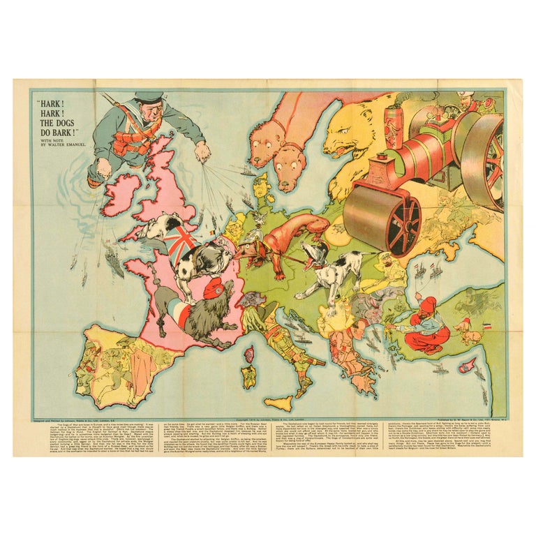 Original Antique World War One Poster Hark The Dogs Do Bark WWI Dogs Of ...