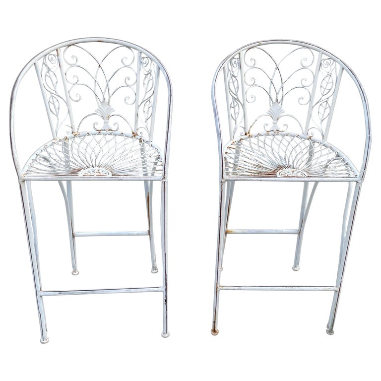 Salterini Iron Bar Stools with Intricate Detailing For Sale at 1stDibs