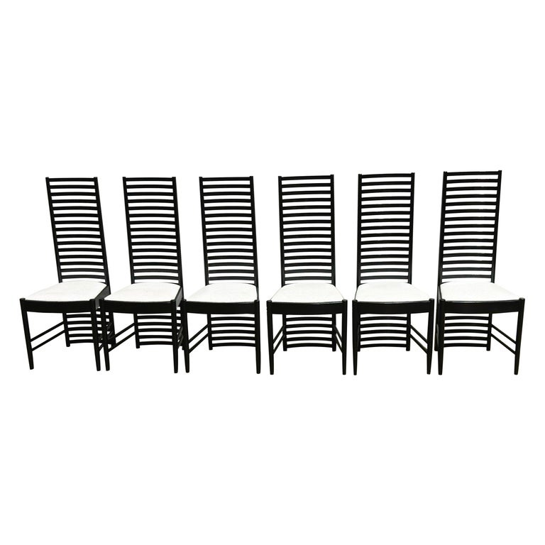 Italian Post Modern Ladder Back Dining Chairs - Bauhaus Black Lacquer ...