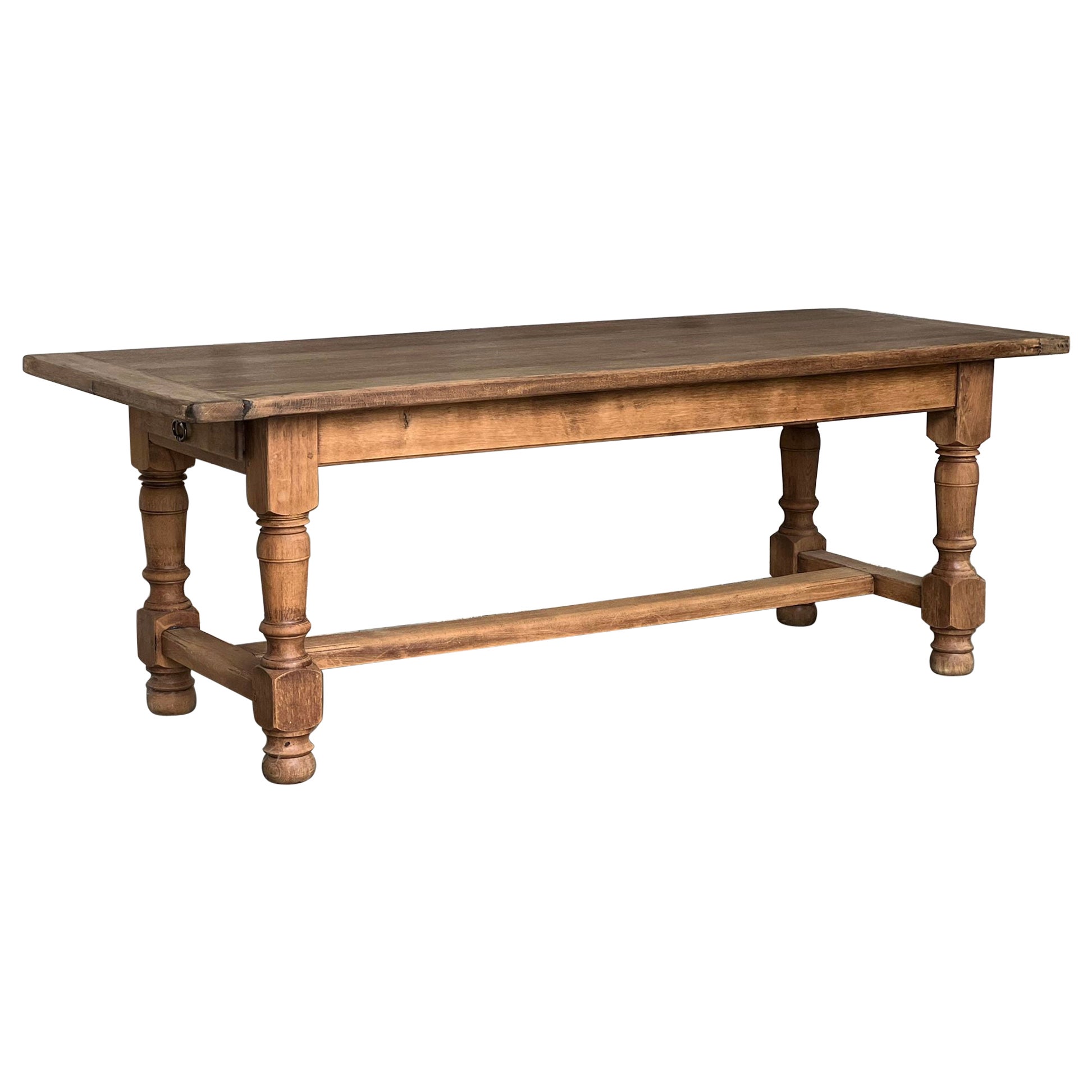 Late Victorian Polished Pine Farmhouse Dining Table with Single Drawer ...