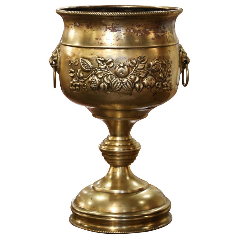 Mid-19th Century French Brass Repousse Cache-Pot on Integral Pedestal ...
