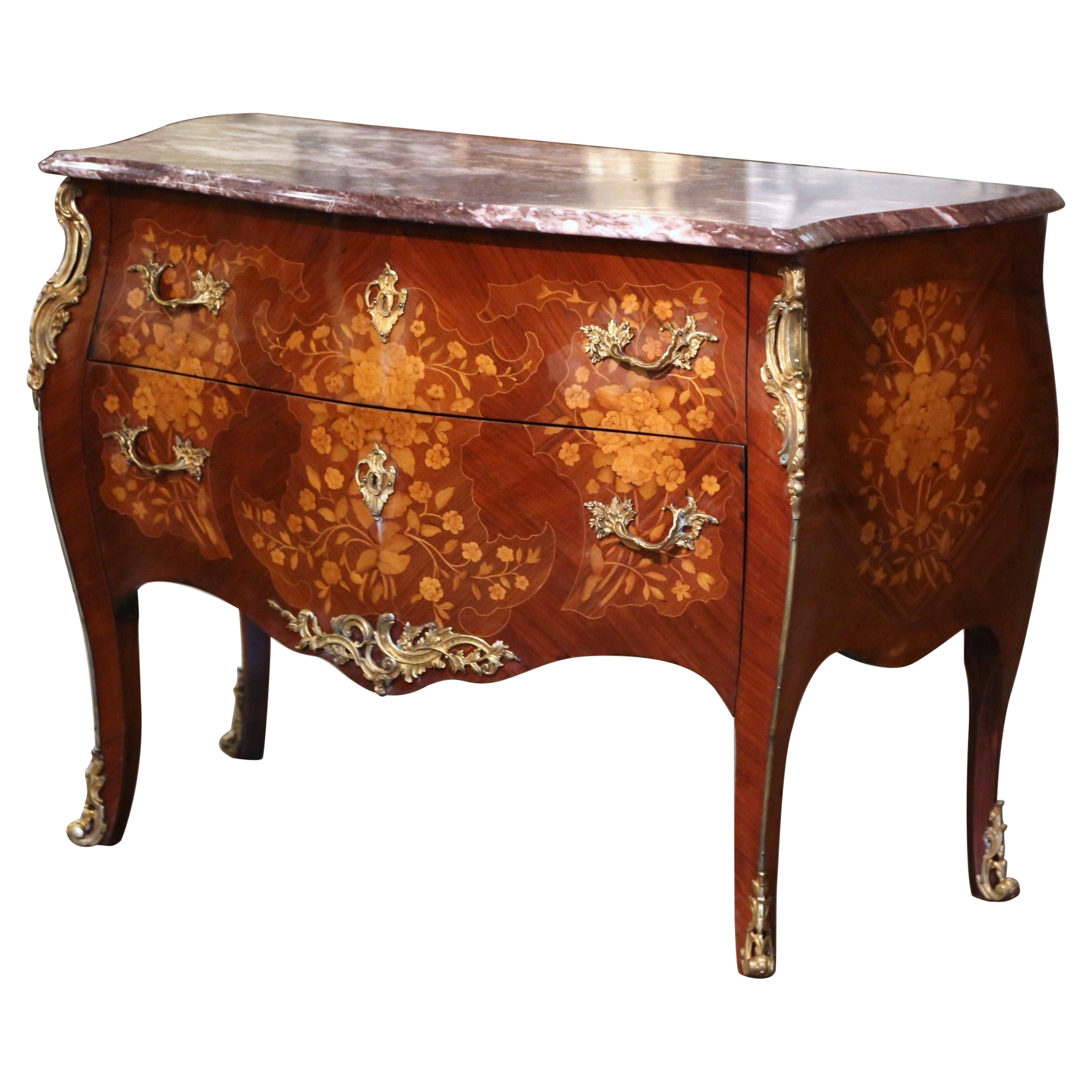 Ancienne commode Bombé française en noyer et marbre avec miroir Circa ...