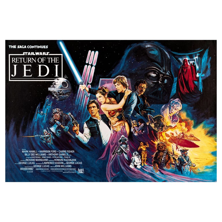 Star Wars 'Le retour du Jedi' Affiche de cinéma quadripartite britannique d'époque, 1983 En ...