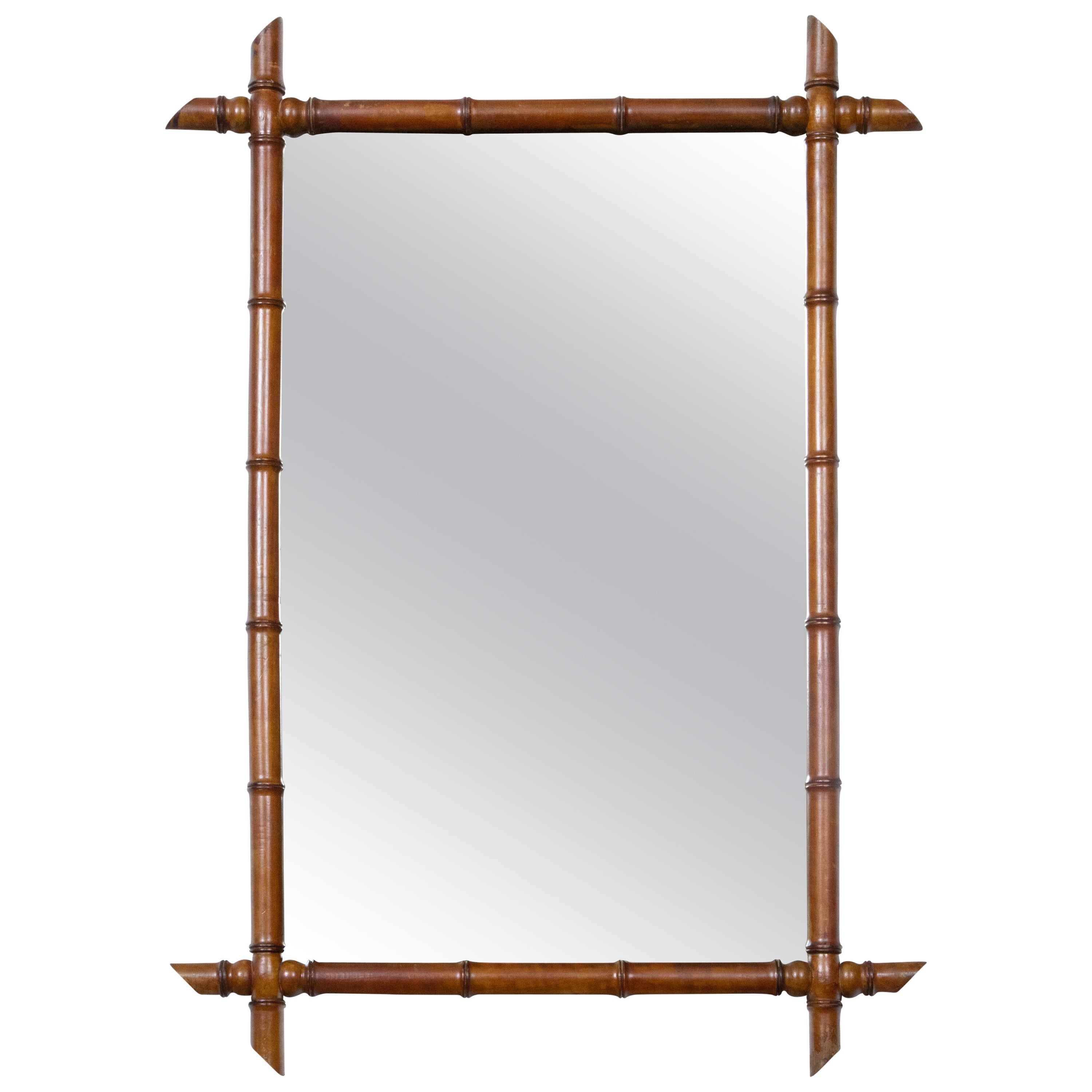 French Turn of the Century Faux Bamboo Brown Frame Mirror, circa 1900 ...