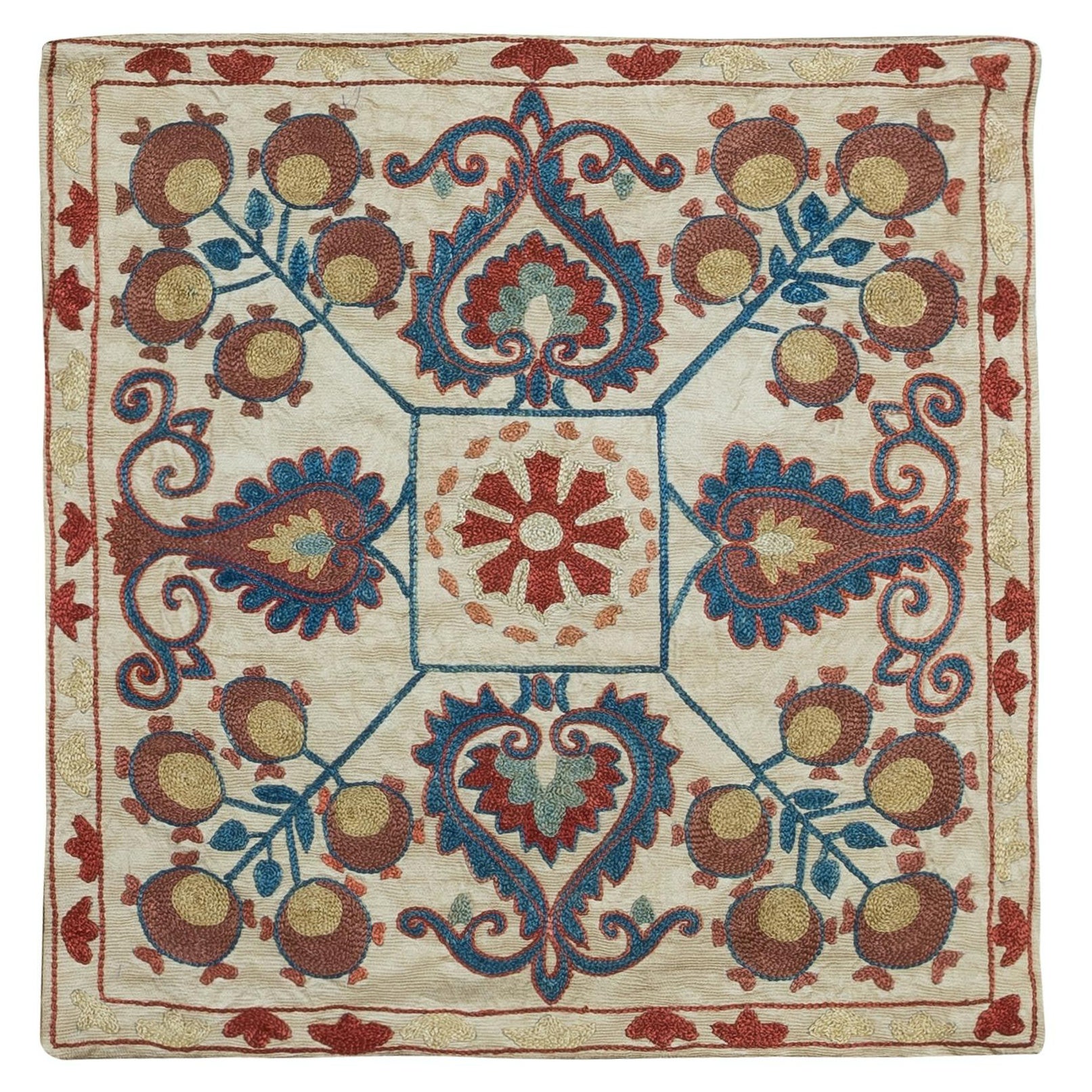 Suzani Textile Cushion Cover, 100% Silk, Floral Embroidered Pillowcase ...