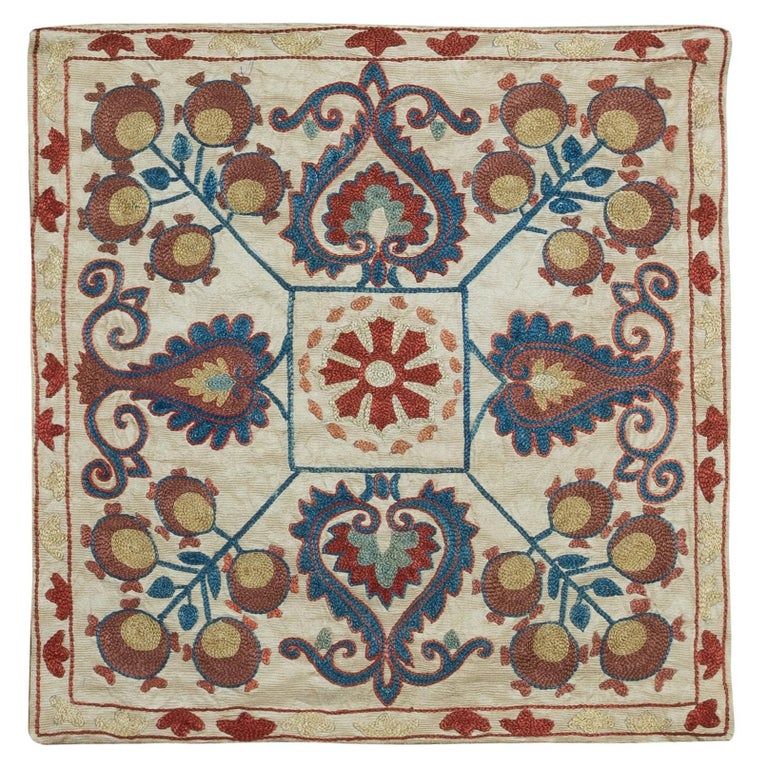Suzani Textile Cushion Cover, 100% Silk, Hand Embroidery Pillowcase For ...