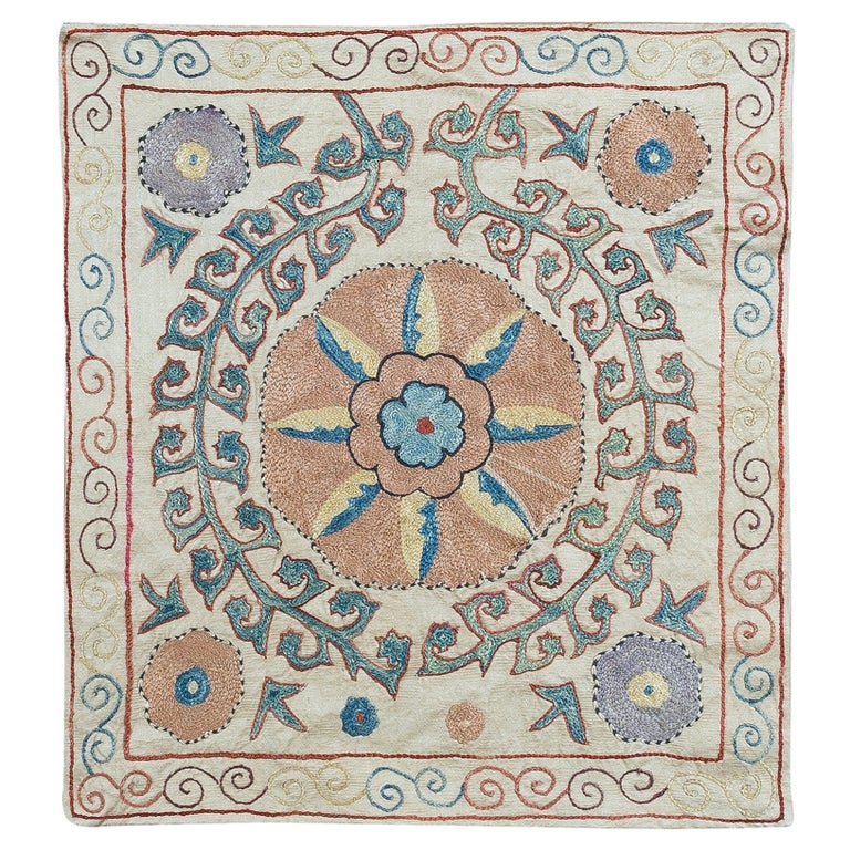 Suzani Textile Cushion Cover, 100% Silk Colorful Embroidered Lace ...