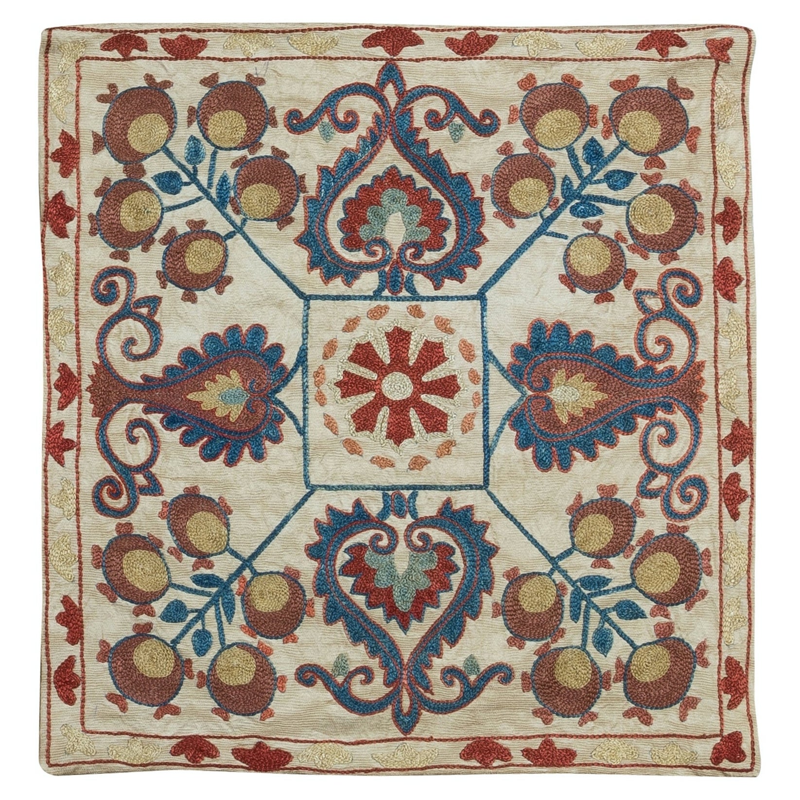 Uzbek Suzani Fabric Throw Pillow, All Silk Hand Embroidery Cushion ...