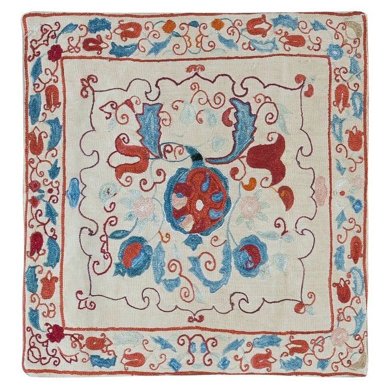 Hand Embroidered Suzani Textile Throw Pillow, 100% Silk Cushion Cover ...