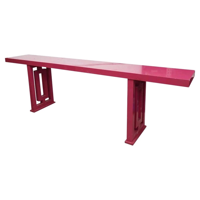 Monumental Hollywood Regency Pink Lacquered Altar Table For Sale at 1stDibs