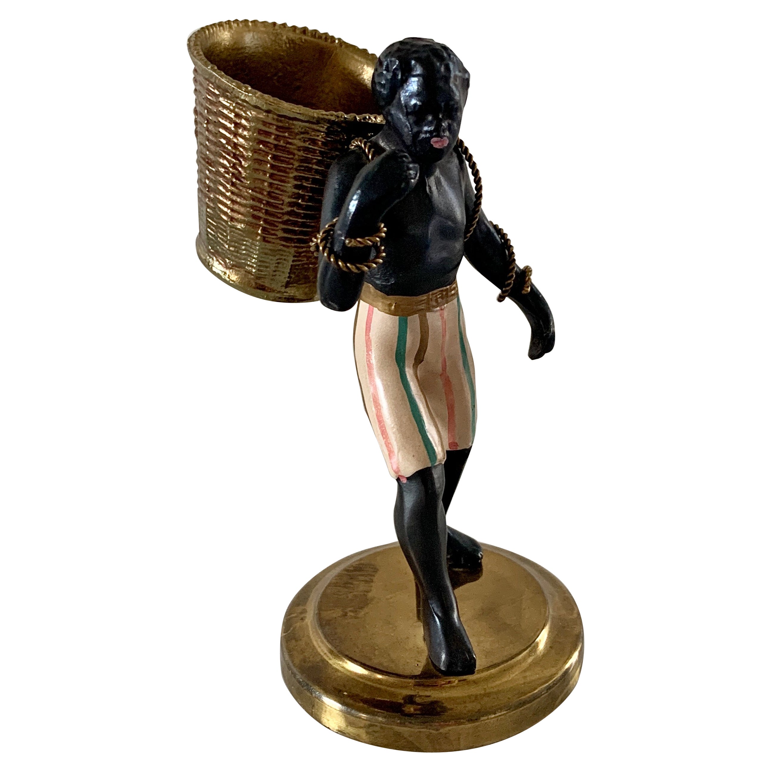 Chinoiserie Brass Figure of a Man Carrying a Yoke at 1stDibs