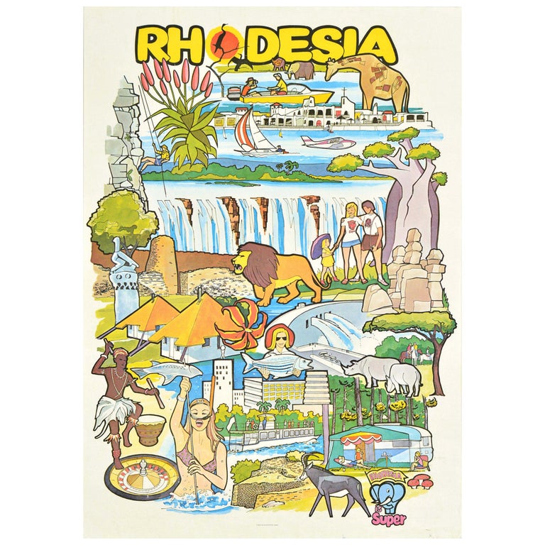 Original Vintage Africa Travel Poster Rhodesia Is Super Zimbabwe Harare ...