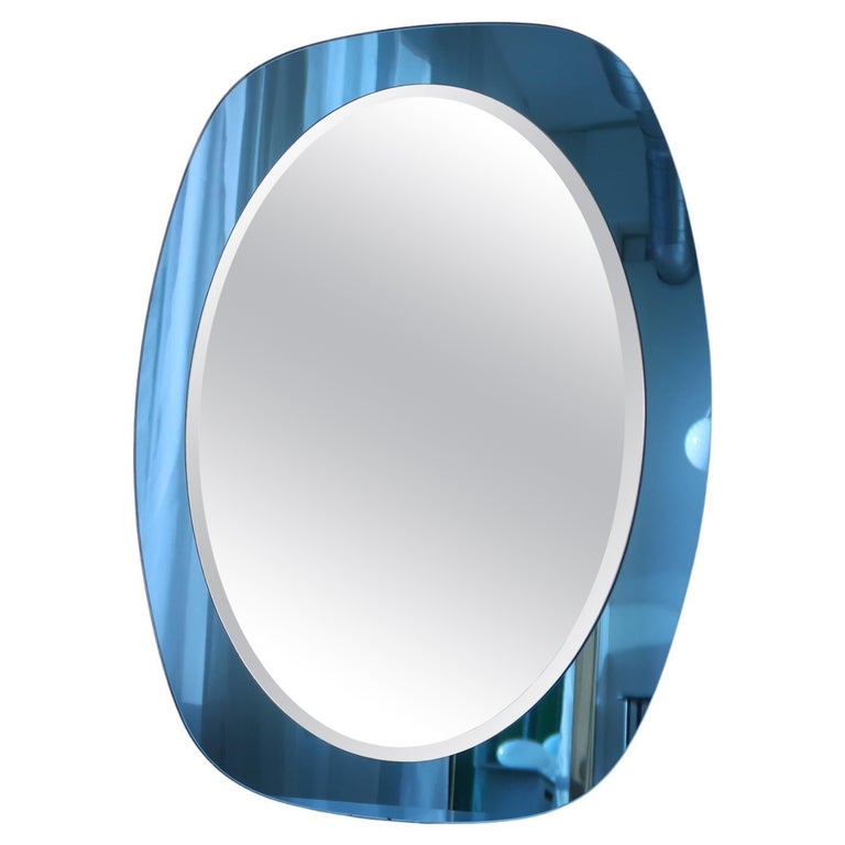 Vintage Large Italian 1970s Oval Wall Mirror Sapphire Blue Glass For ...