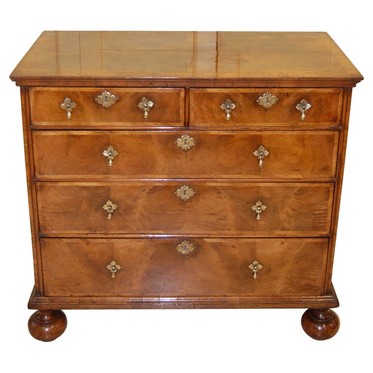 English Queen Anne Period Walnut and Oak Chest of Drawers with ...