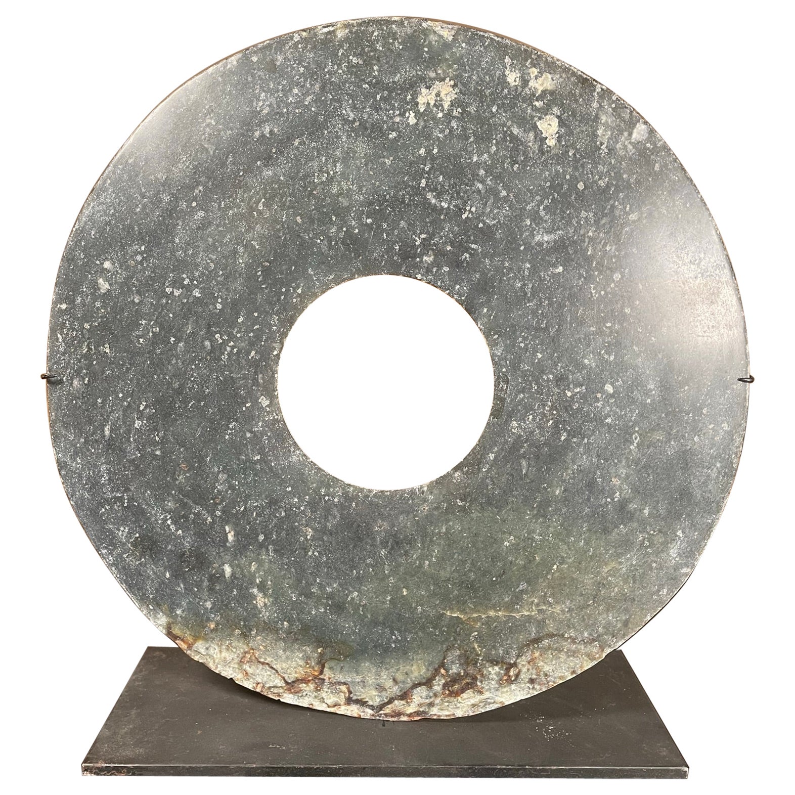 Chinese Large Round Jade Bi Disc, Beautiful Blue Wave Colors with ...