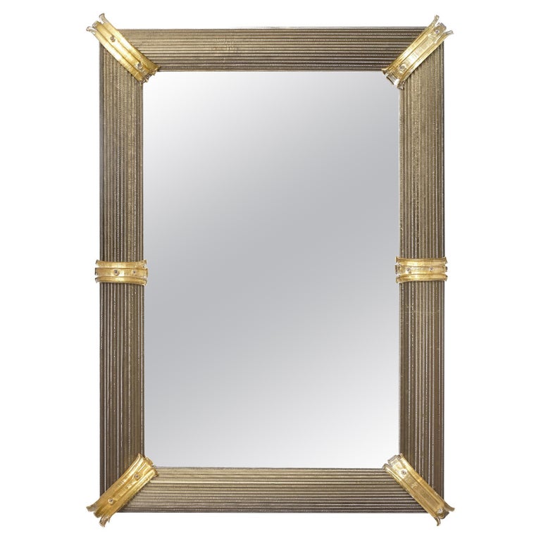 Murano Glass Gray and Gold Rigadin Mirror For Sale at 1stDibs