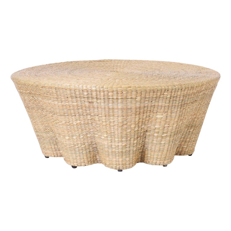 Round Reed Wrapped Ghost Drapery Coffee Table from the FS Flores ...