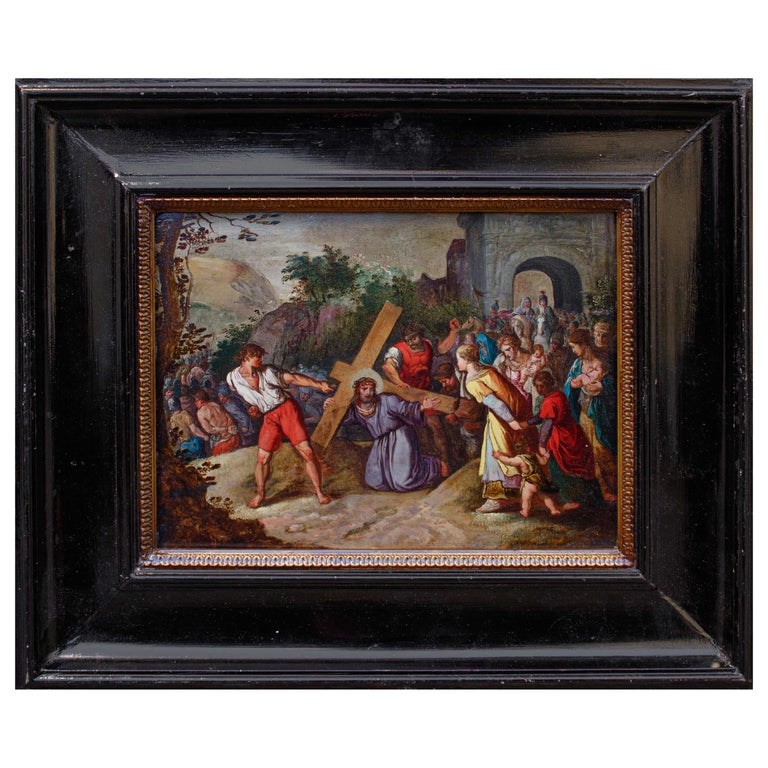 17th Century Christ rising to the Calvary Oil on copper Flemish school For Sale at 1stDibs