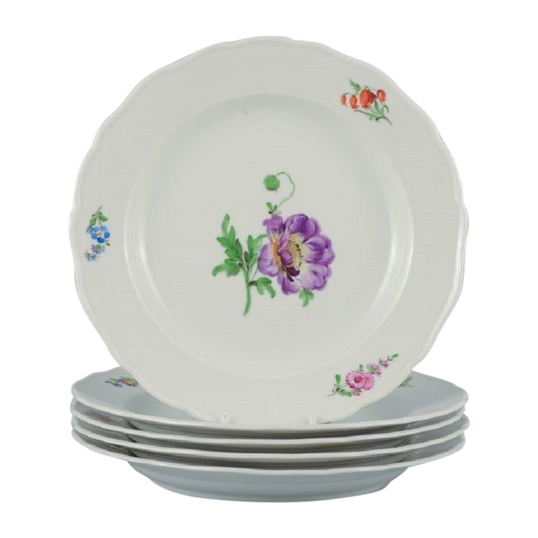 Meissen, Germany, Five Dinner Plates Hand Painted with Floral Motifs ...