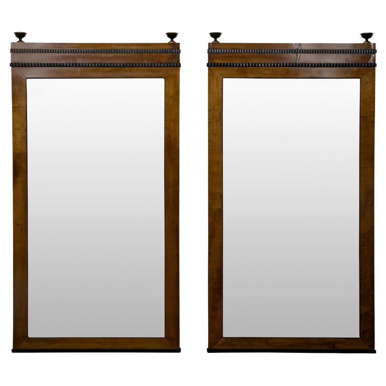 Large Walnut Pair of Wall Mirrors Made of 19th Century Biedermeier ...