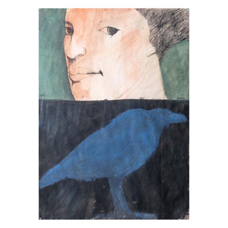 Signed Leonard Baskin Mixed Media Original Painting For Sale at 1stDibs