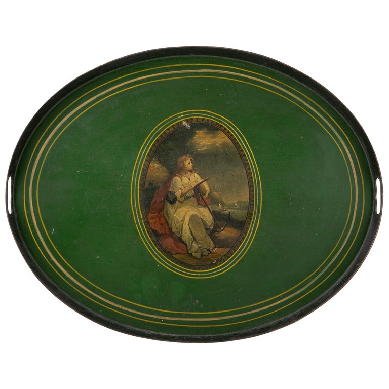 19th Century English Regency Hand Painted Tole Tray For Sale at 1stDibs