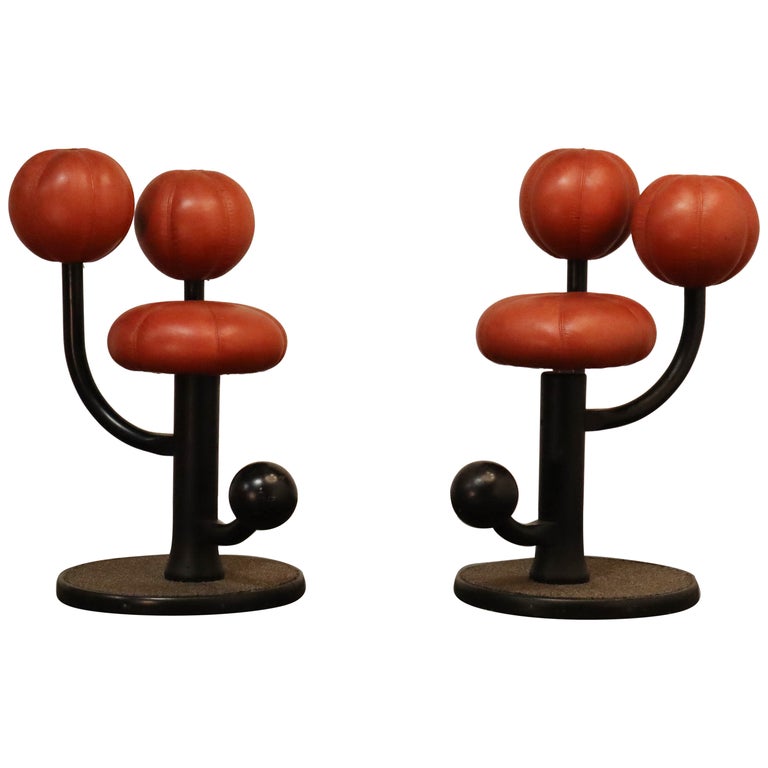 Peter Opsvik Scandinavian Leather Garden / Globe Bar Stools for Stokke ...