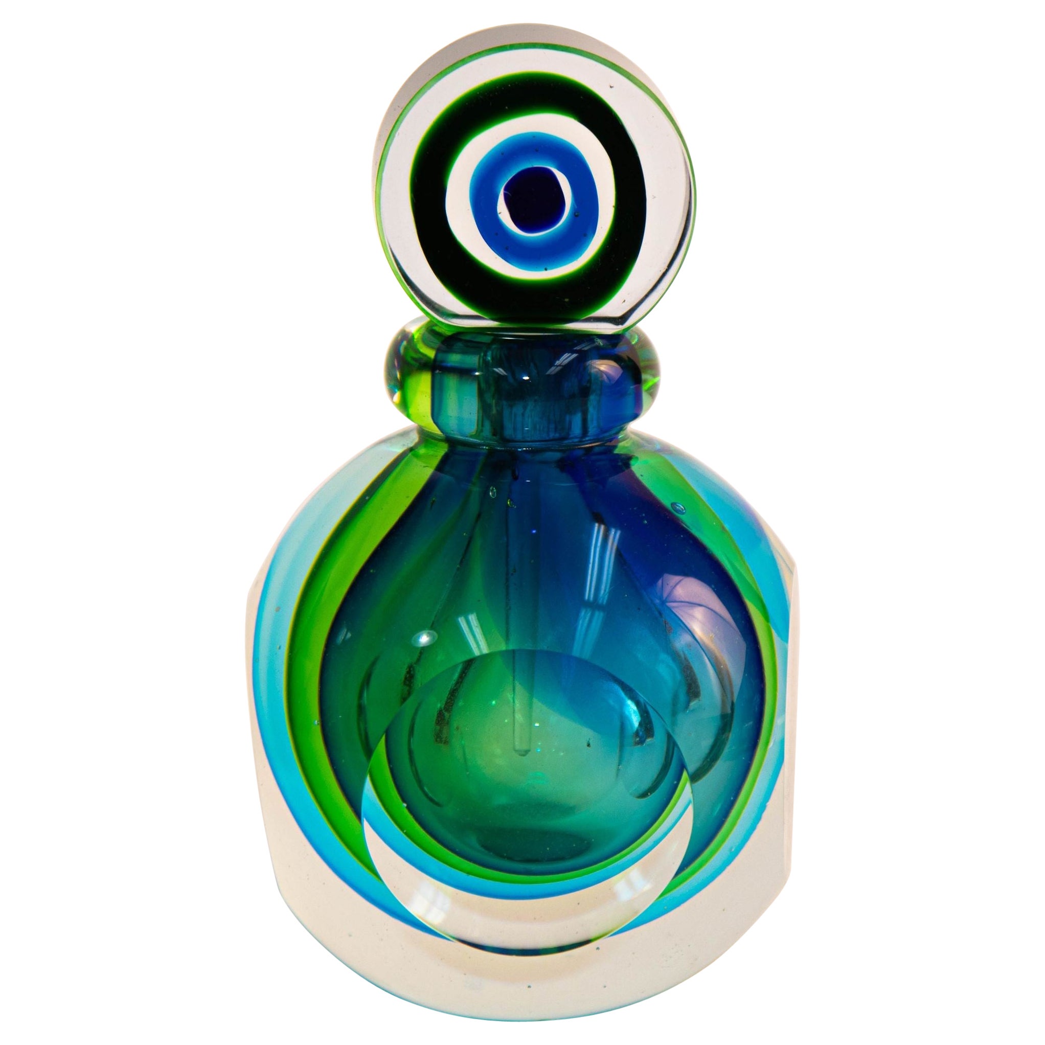 Murano Glass Jewel Tone Sommerso Style Round Perfume Bottle For Sale at ...