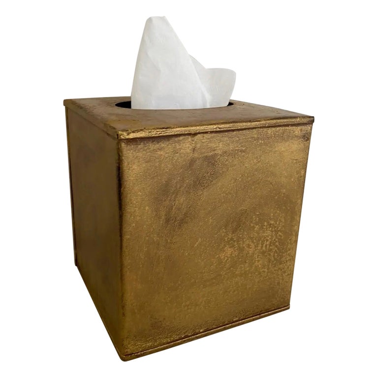 Hollywood Regency Style Antiqued Gold Tissue Box For Sale at 1stDibs