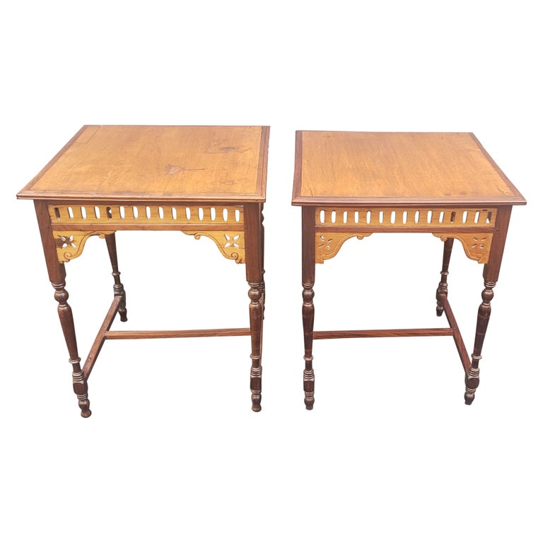 Pair of Anglo-Indian Victorian Style Walnut and Rosewood Square Side ...