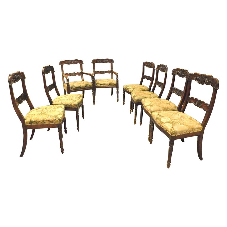 Antique Walnut Living Room Set of 6 Chairs and 2 Armchairs, 19th ...