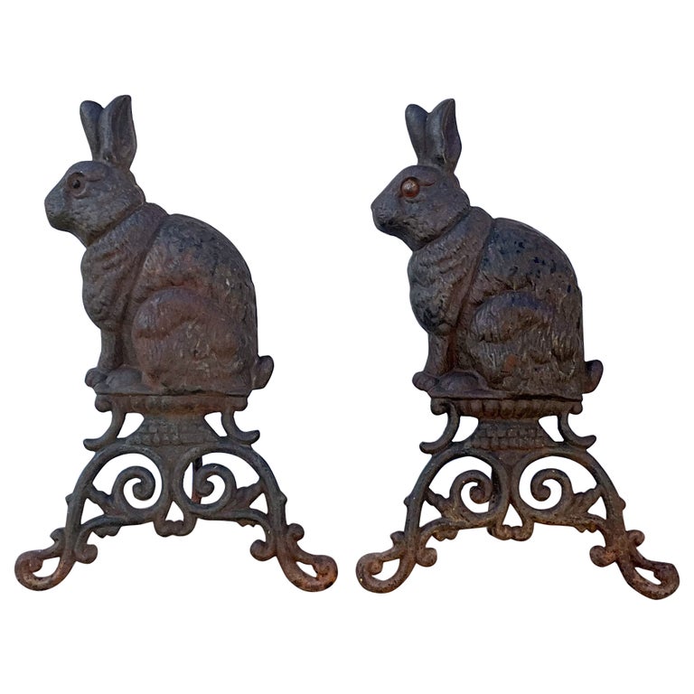 Early 20th Century Victorian Style Cast Iron Rabbit Form Andirons, Pair ...