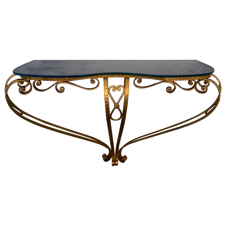 Italian Midcentury Blue Glass Gold Iron Console Table by Pier Luigi ...