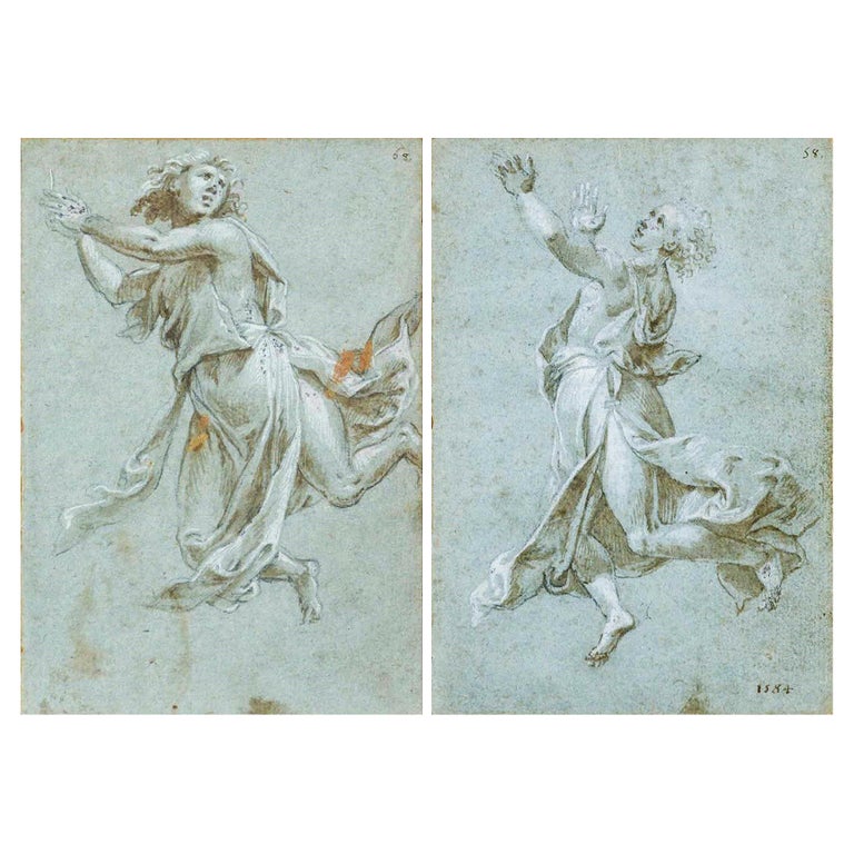 Two Italian Renaissance Sketches of Angels in Adoration by Carlo Urbino ...
