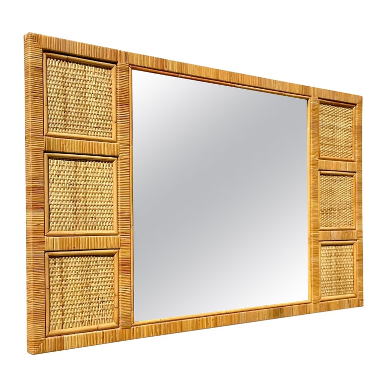 Vintage Coastal Wrapped Rattan Horizontal Mirror For Sale at 1stDibs