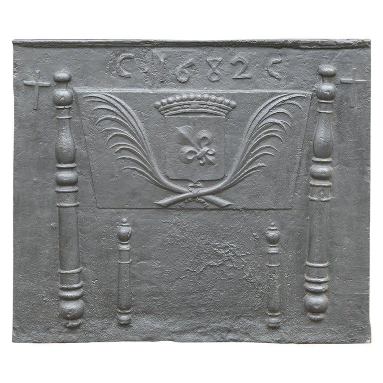 Large Antique French Louis XIV Coat of Arms Fireback, 17th Century For ...