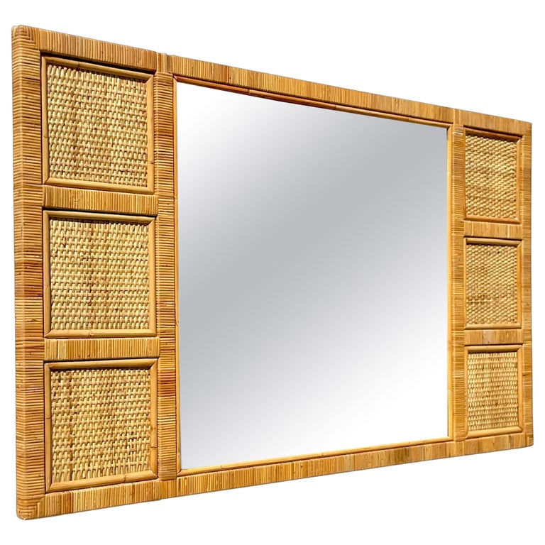 Vintage Coastal Wrapped Rattan Horizontal Mirror For Sale at 1stDibs