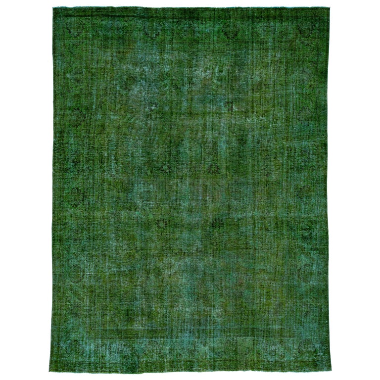 Green Vintage Persian Overdyed Handmade Allover Wool Rug For Sale at 1stDibs