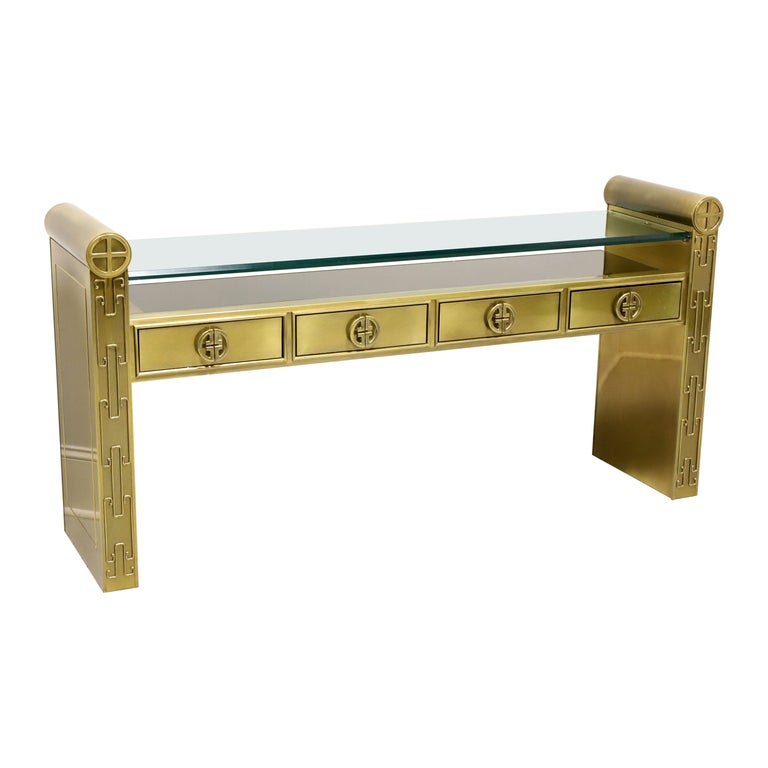 MASTERCRAFT Brass Glass Top Asian Chinoiserie Console Table For Sale at ...